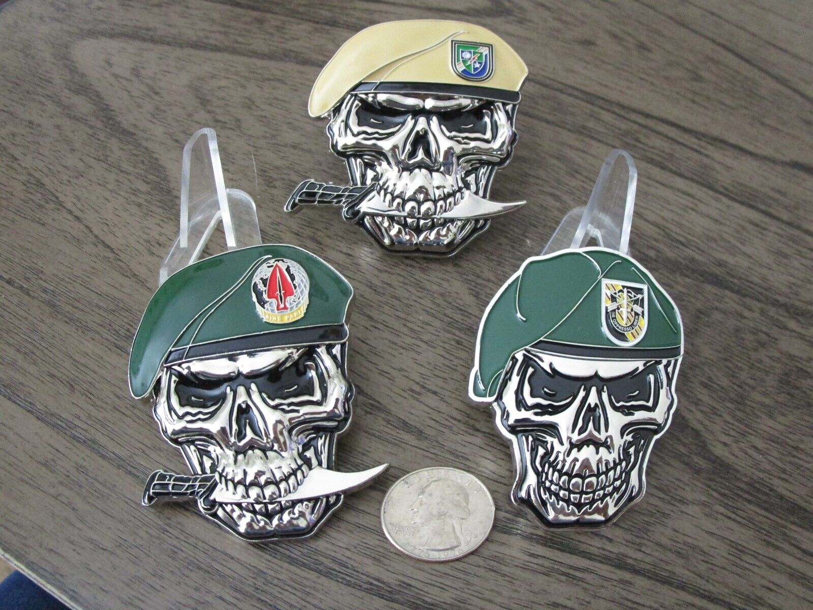 3 US Army Special Forces Ranger Delta Force Green Berets Skull Challen ...